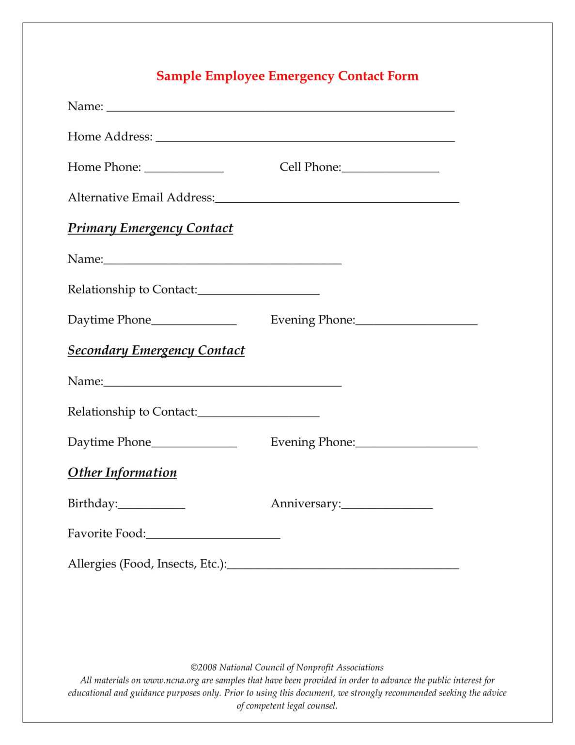 Emergency Contact Card Template – Best Business Templates