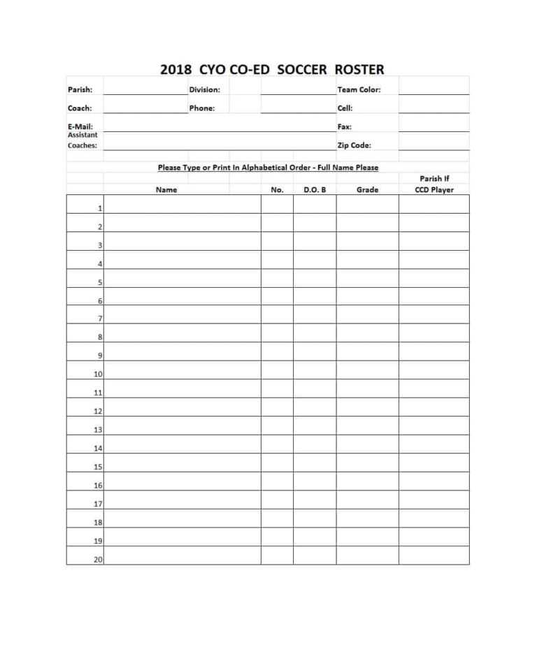 49 Printable Soccer Roster Templates (Soccer Lineup Sheets) ᐅ inside ...