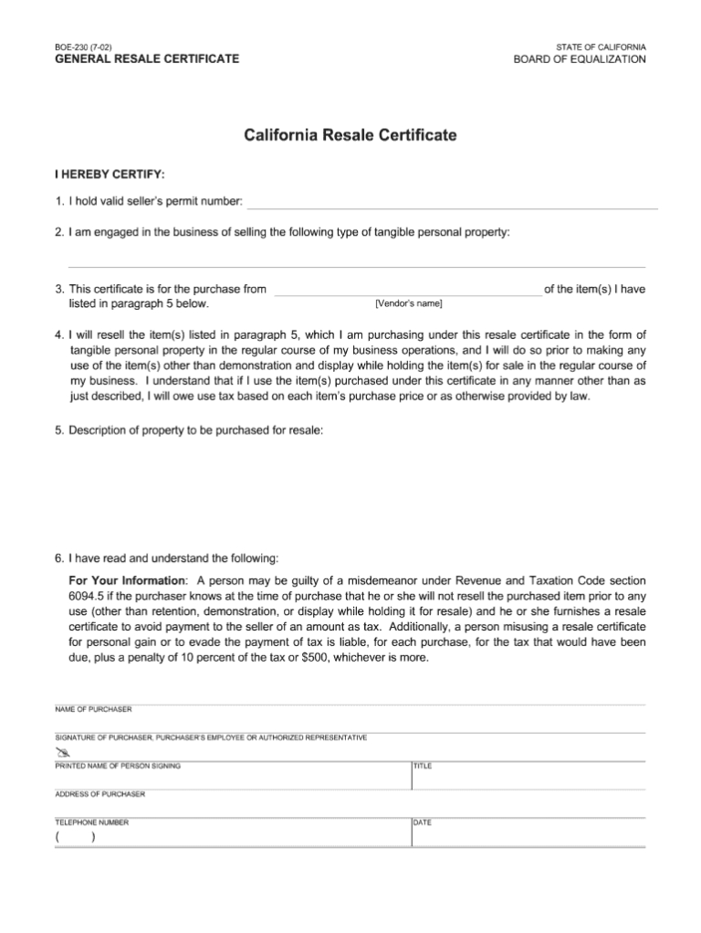 California Resale Certificate – Fill Online, Printable for Resale ...