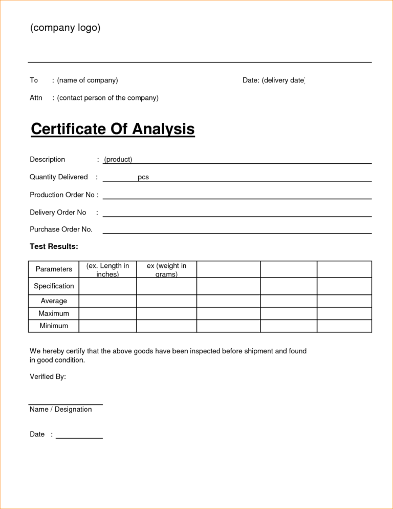 🥰4+ Free Sample Certificate Of Analysis (Coa) Templates🥰 intended for ...