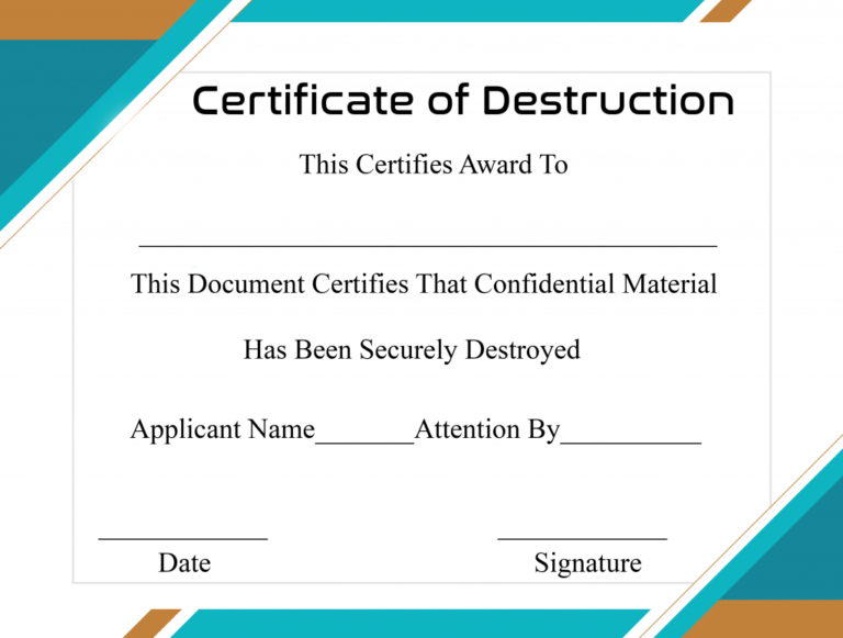 Free Printable Certificate Of Destruction Sample throughout Certificate ...