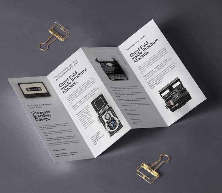 Free Quad Fold Brochure Mockup | Mockuptree With Quad Fold Brochure ...