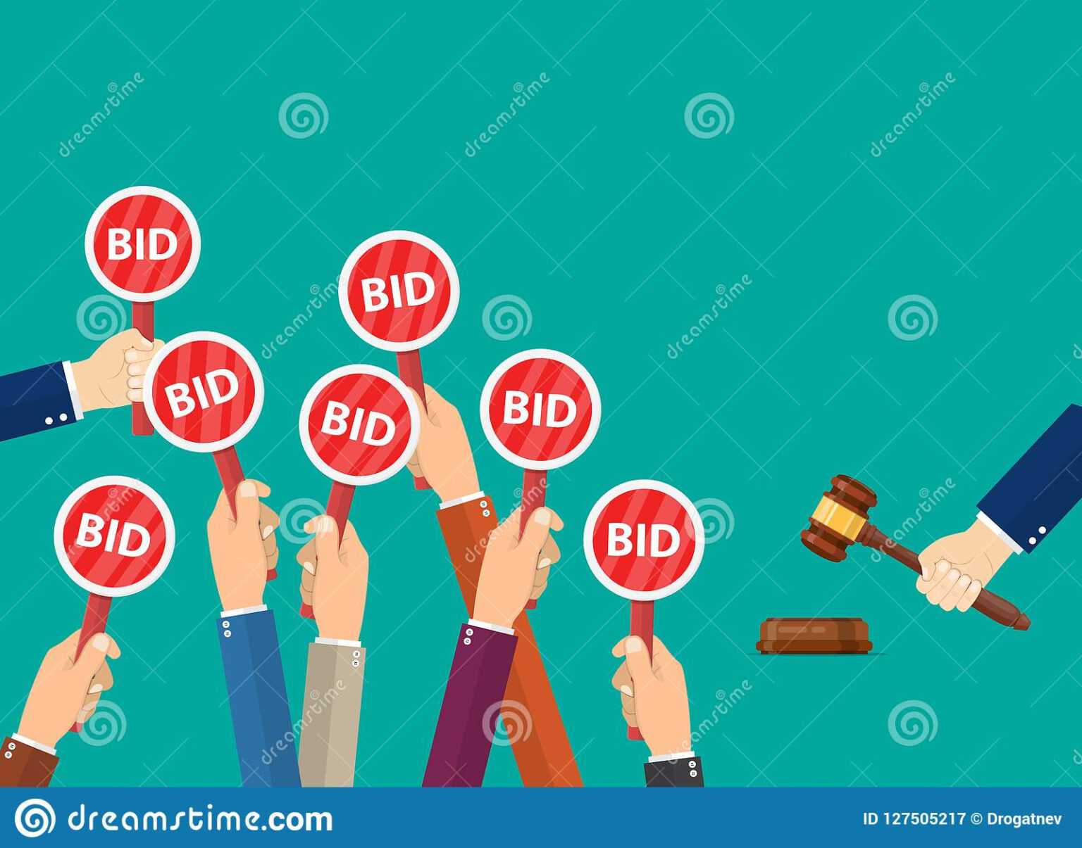 Hand Hold Paddle With Bid. Stock Vector. Illustration Of within Auction ...