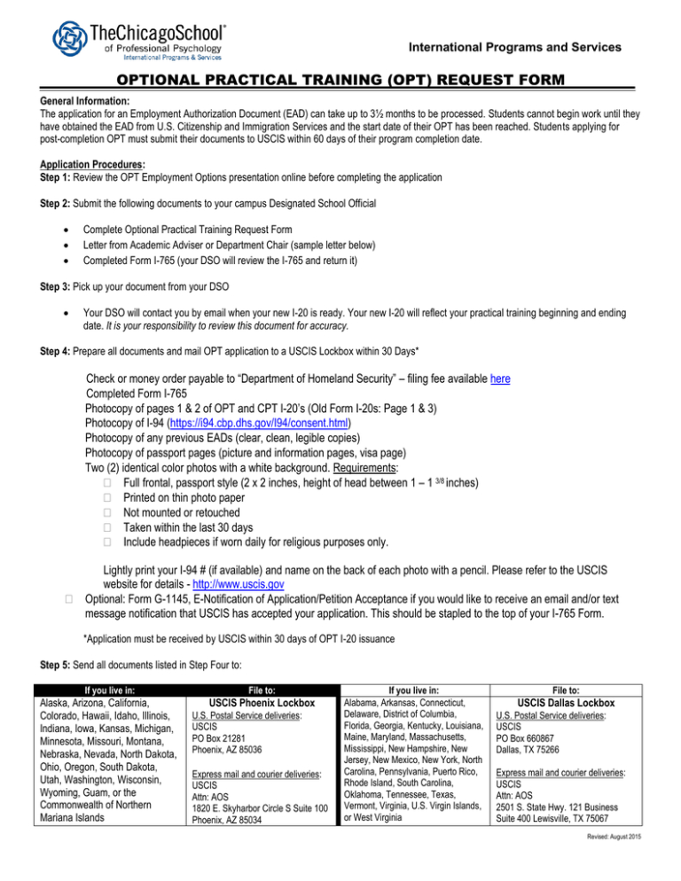 Optional Practical Training (Opt) Request Form for Dd Form 2501 Courier ...