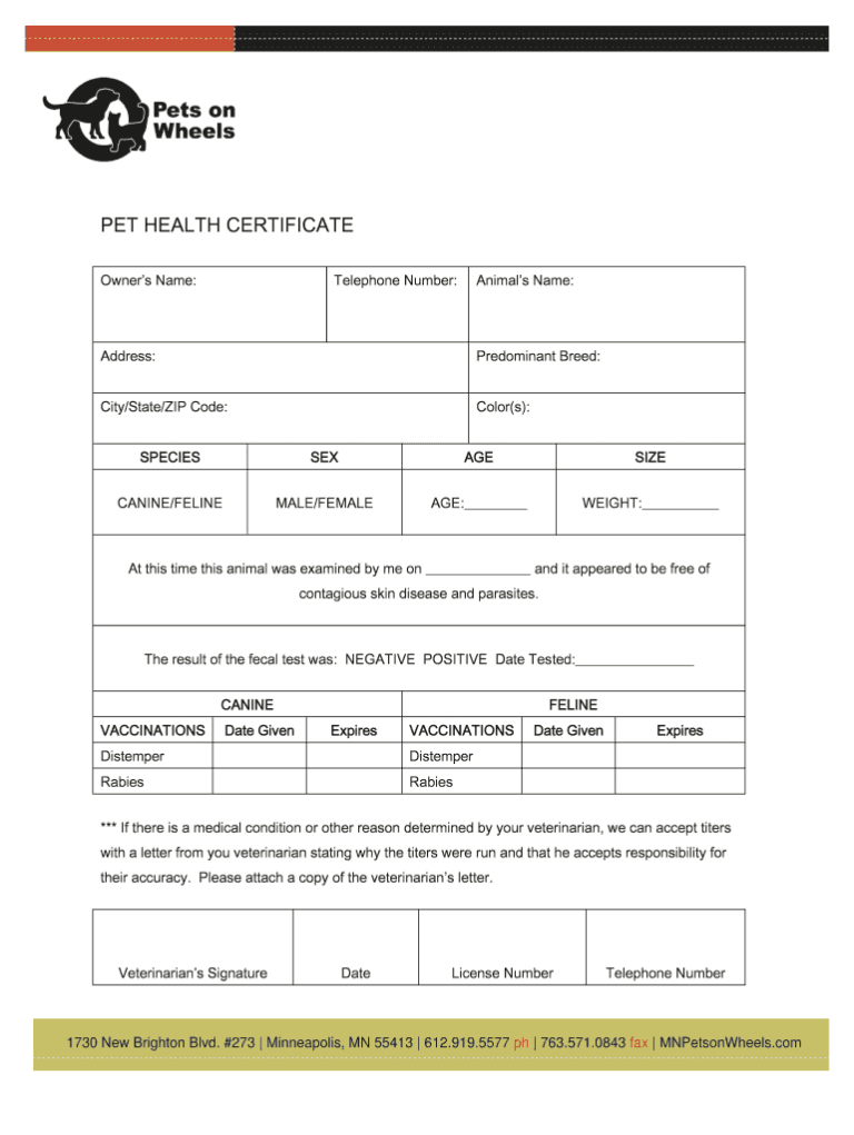 Pet Health Certificate Online – Fill Online, Printable for Veterinary ...