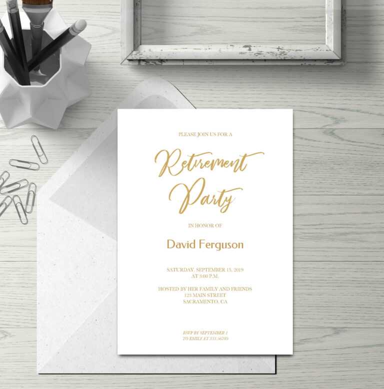 Retirement Party Invitation Card In Gold, Simple Calligraphy Throughout ...