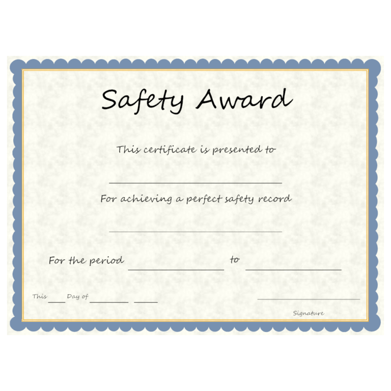 Recognition Award Certificate Templates – Milas with Safety Recognition ...