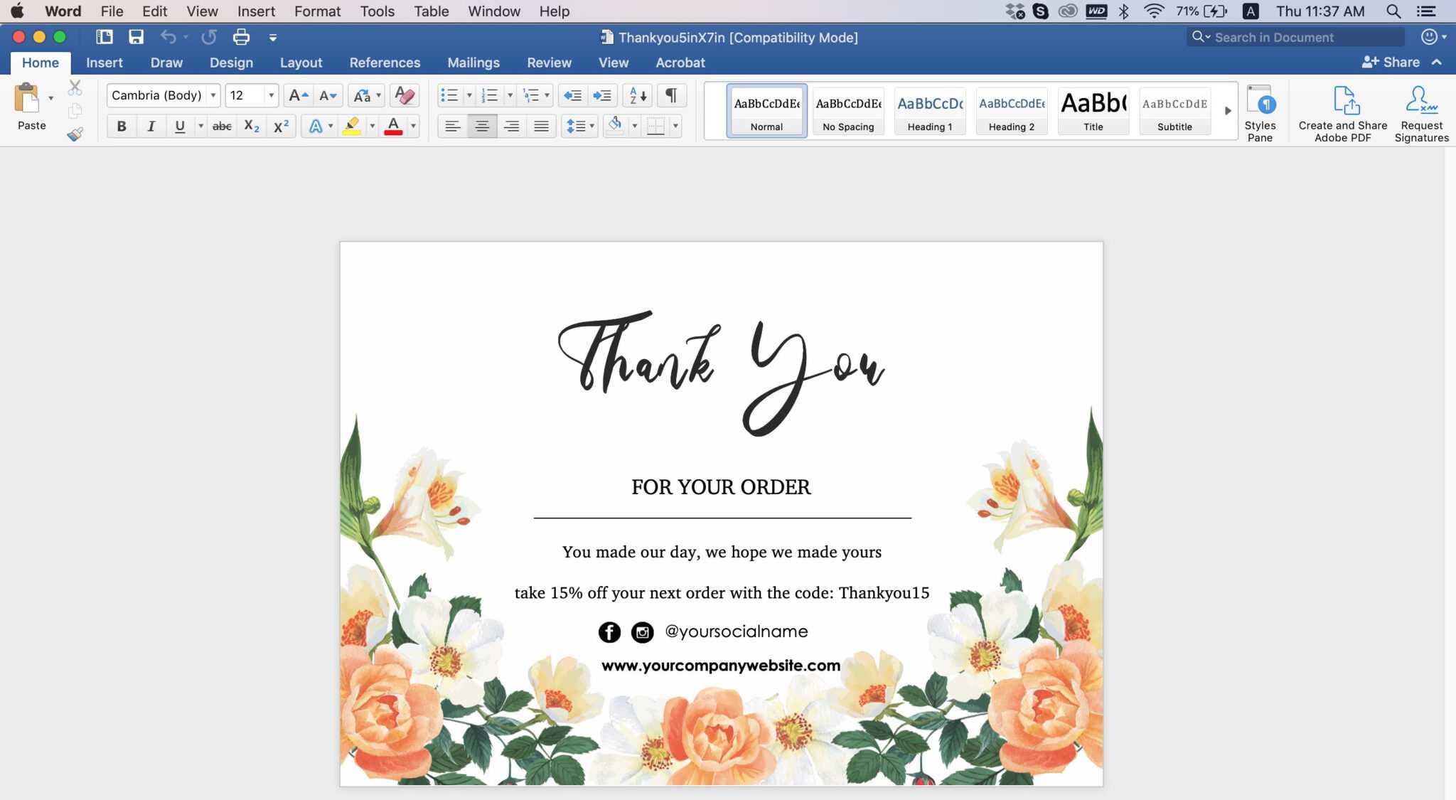 Thank You Card-Id08 for Thank You Card Template Word – Best Business ...