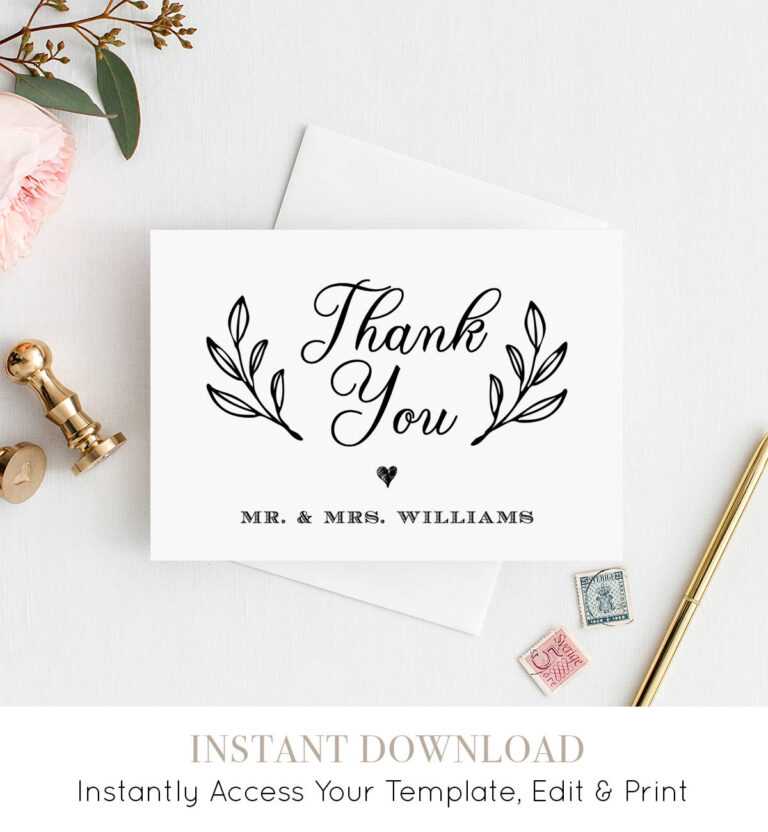Thank You Card Template, Printable Rustic Wedding Thank with Thank You ...